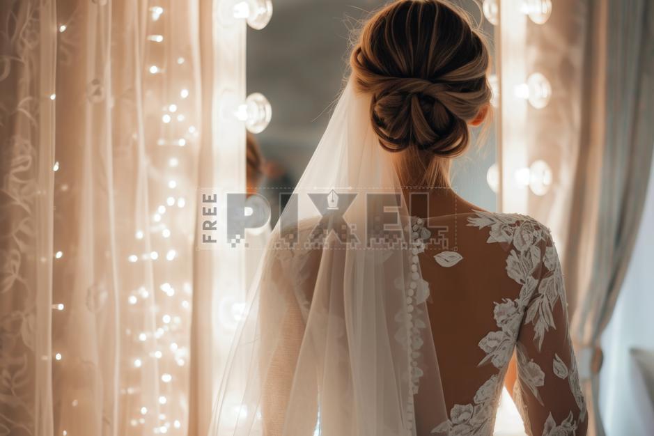 Free Photos - Back View Of Bride Wearing White Wedding Dress, Closeup ...