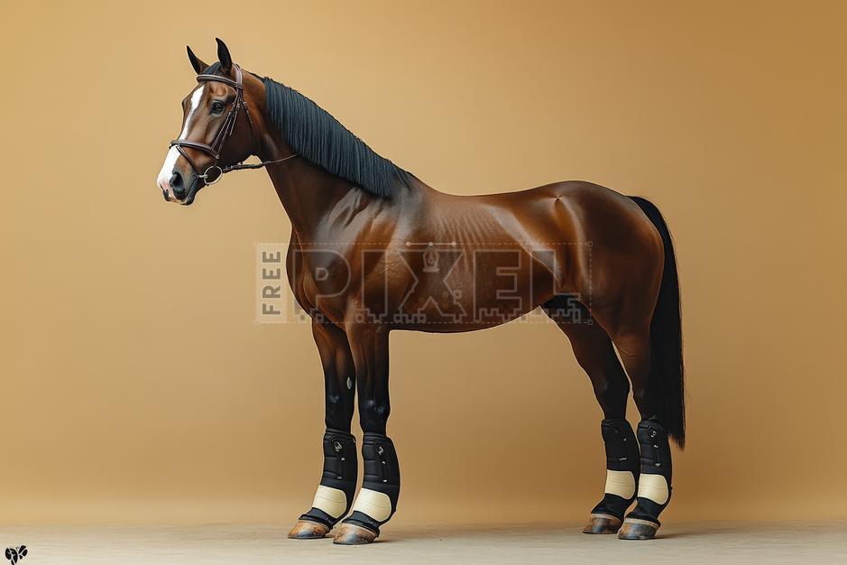 Free Photos - Majestic Bay Blaze Horse In Bridle And Leg Wraps Standing ...