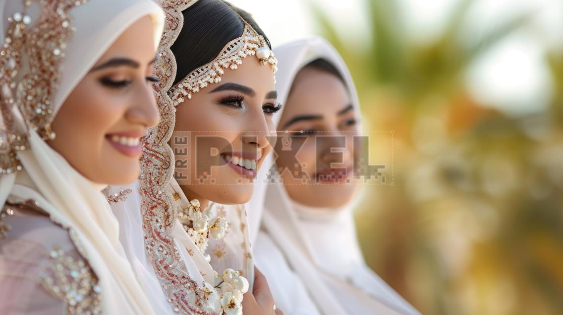 Free Photos - Beautiful Muslim Bride With Bridesmaids Wearing ...