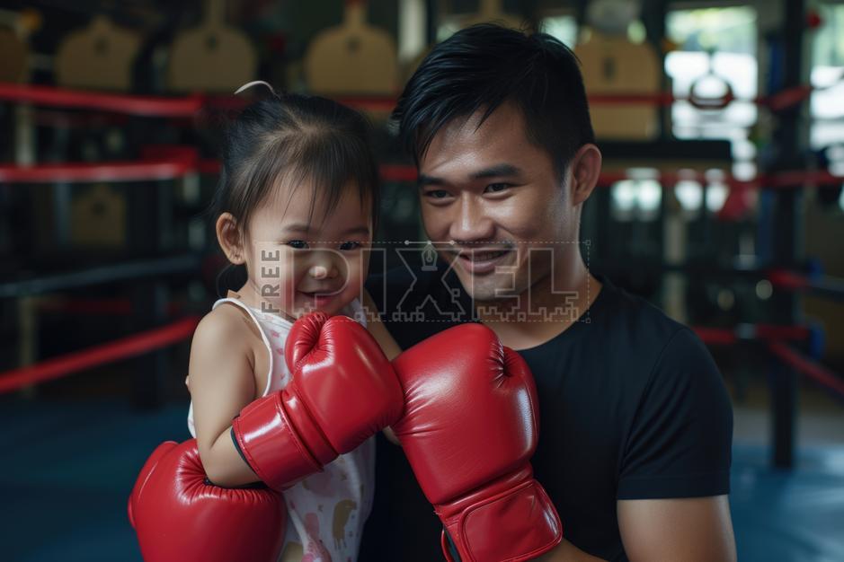 Free Photos - Cute Asian Girl Her Father Wearing Both Boxing Gloves ...