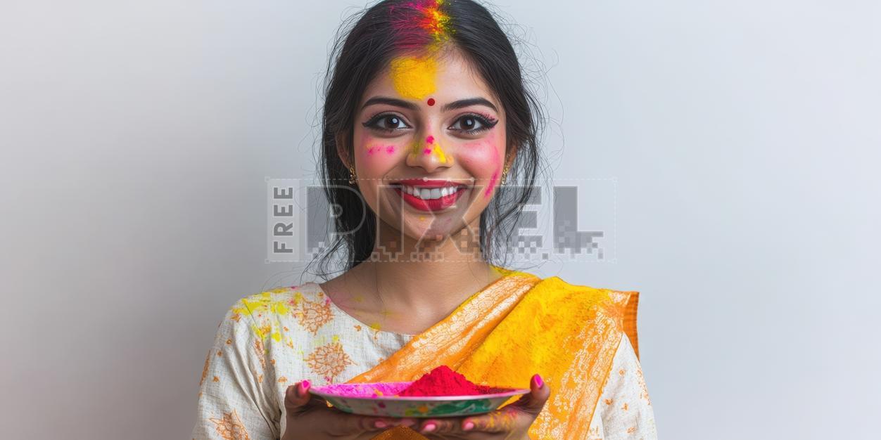 Free Photos - Young Indian Woman Celebrating Holi Festival In Saree ...