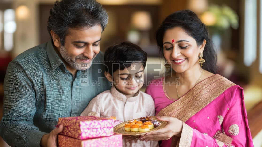 Free Photos - Indian Family Celebrating Diwali With Sweets And Gifts ...