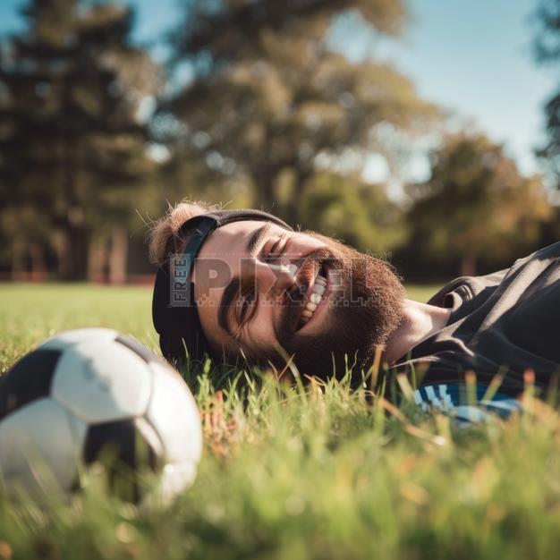 Free Photos - Indian Male Footballer Lying On Grass With Soccer Ball ...