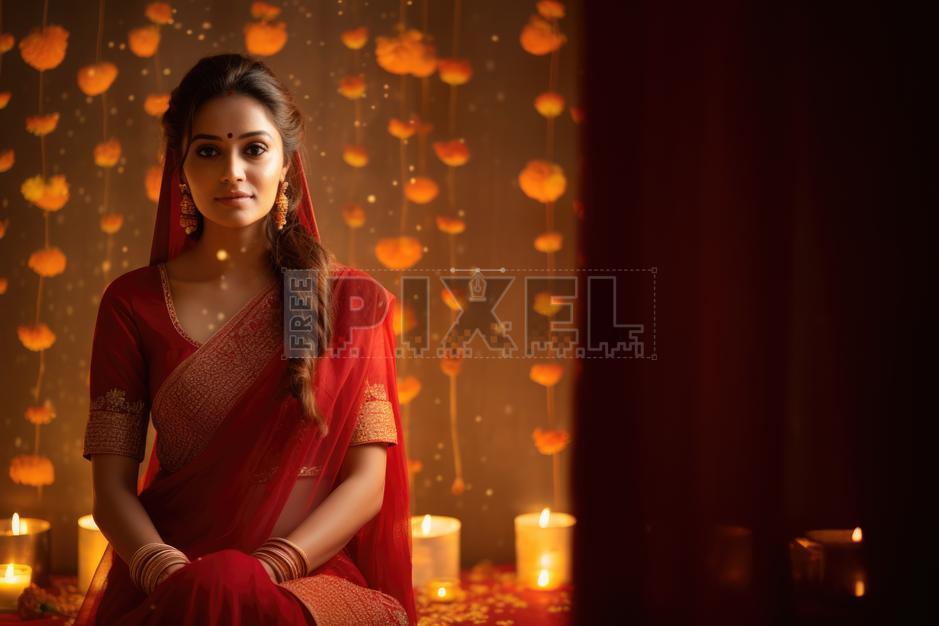 Free Photos - Indian Woman In Red Traditional Attire (red Saree) While ...