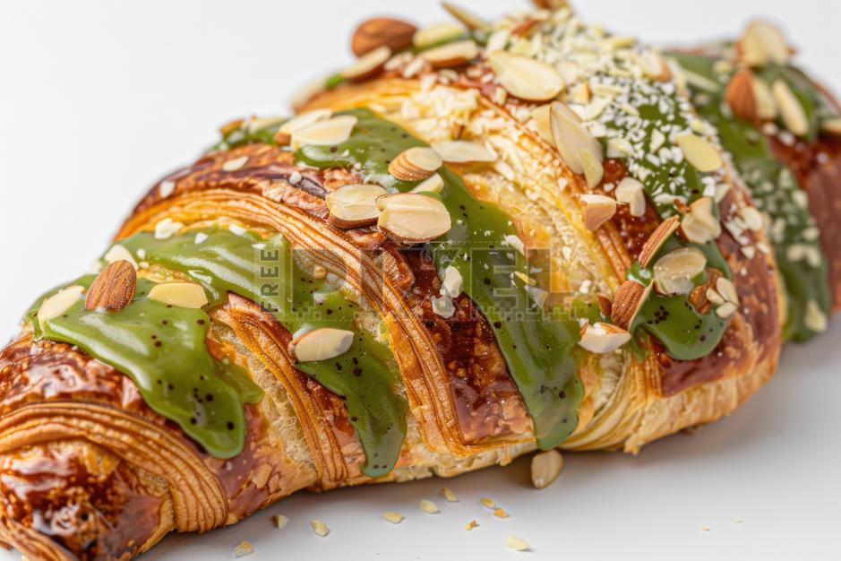 Free Photos - Delicious Croissant With Green Glaze And Almonds Topped ...