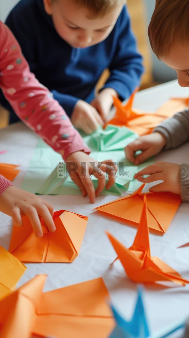 Free Photos - Kids Sitting Around A Table, Folding Paper Cranes ...
