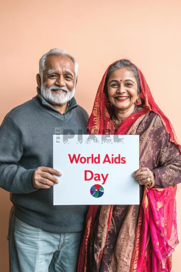 Free Photos - Senior Indian Couple Showing World Aids Day Message Card ...