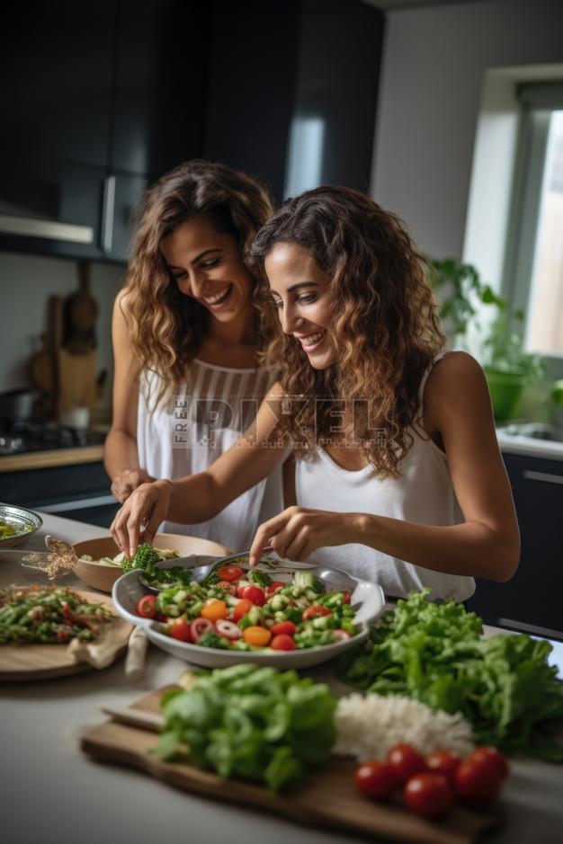 Free Photos - Two Women Preparing A Fresh Salad Together In The Kitchen ...