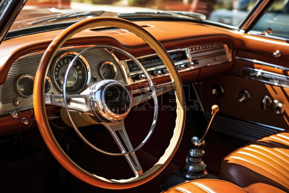 Free Illustrations - Interior View Of An Old Car's Cockpit, Featuring A ...