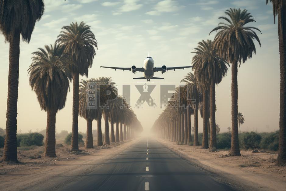 Free Photos - Airplane Landing In A Desert Oasis With Palm Trees ...