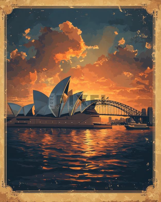 Free Illustrations - Sydney Opera House Sunset Illustrations – Iconic ...