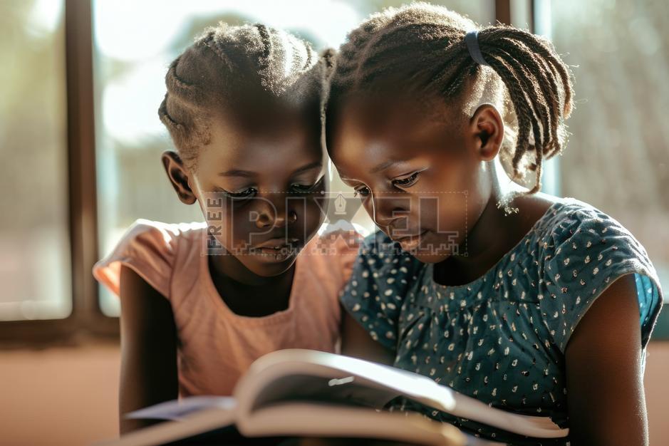 Free Photos - Two Little Girls Sitting Close Together And Reading A ...