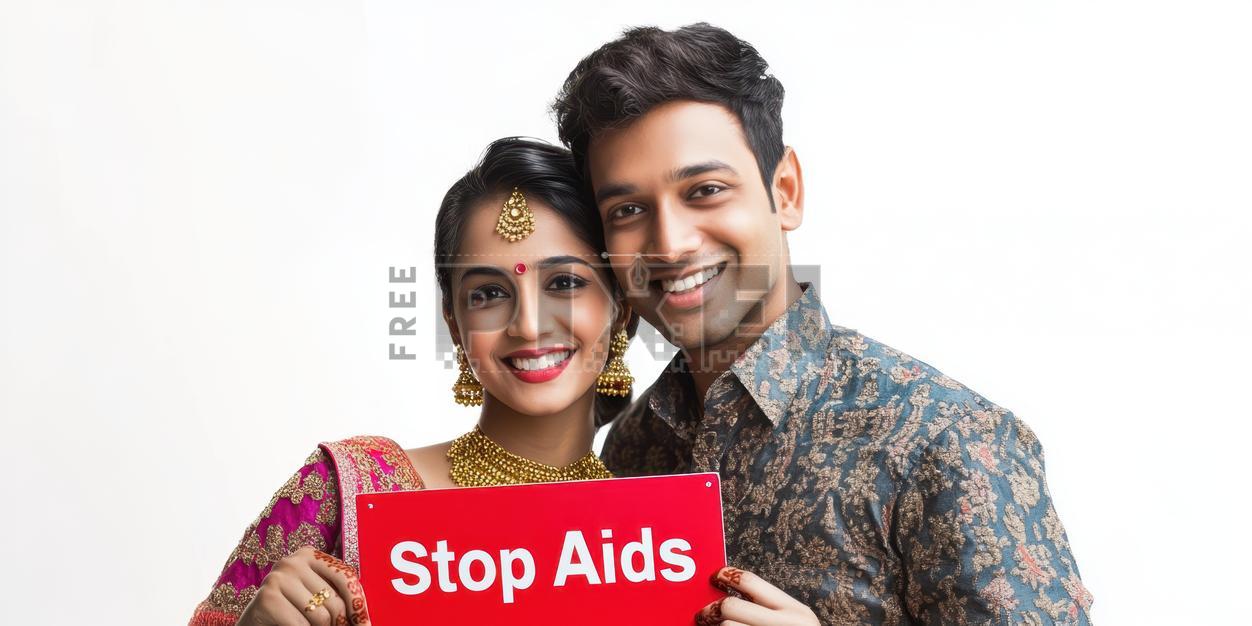 Free Photos - Young Indian Couple Showing Stop Aids Message Card To ...