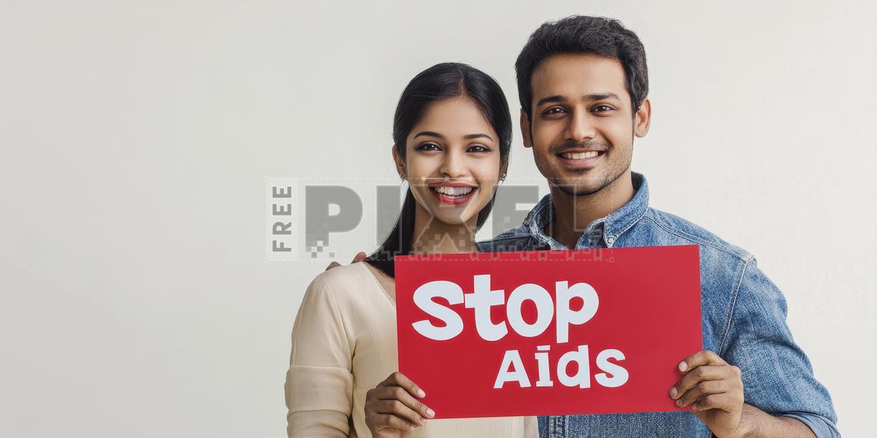 Free Photos - Young Indian Couple Showing Stop Aids Message Card To ...
