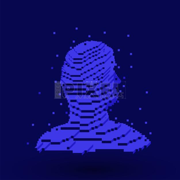 Free Vectors - 3D Pixel Art Human Head Against Blue Background ...