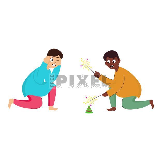 Free Vectors - Cartoon Boys Enjoying With Firecrackers On White ...