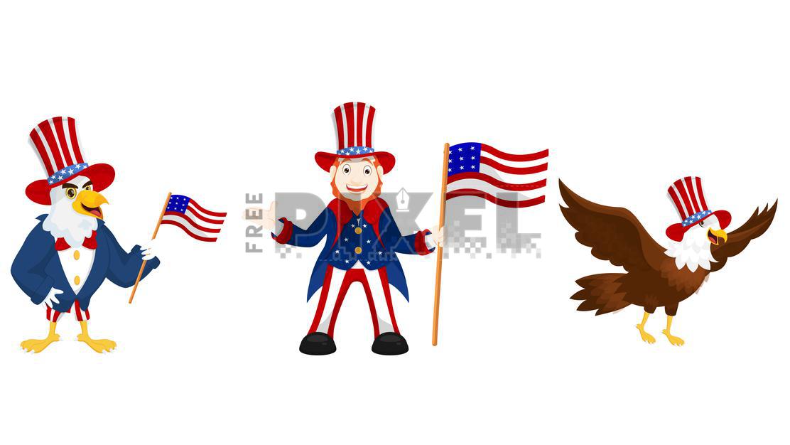 Free Vectors - Cartoon Character Of Usa Man And Eagle Holding American ...