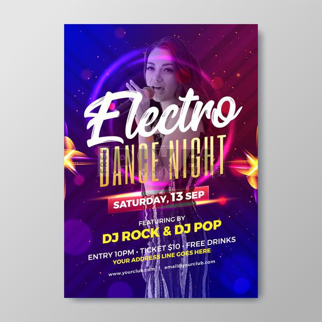 Free Vectors - Electro Dance Night Party Flyer Design With Modern ...