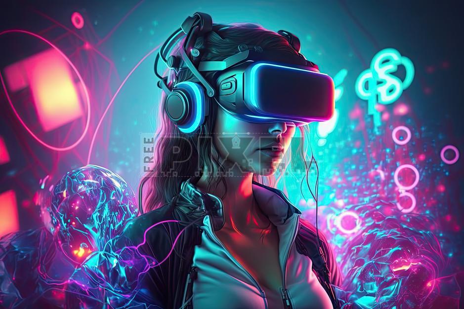 Free Illustrations - Futuristic Woman In Virtual Reality Glasses On The ...