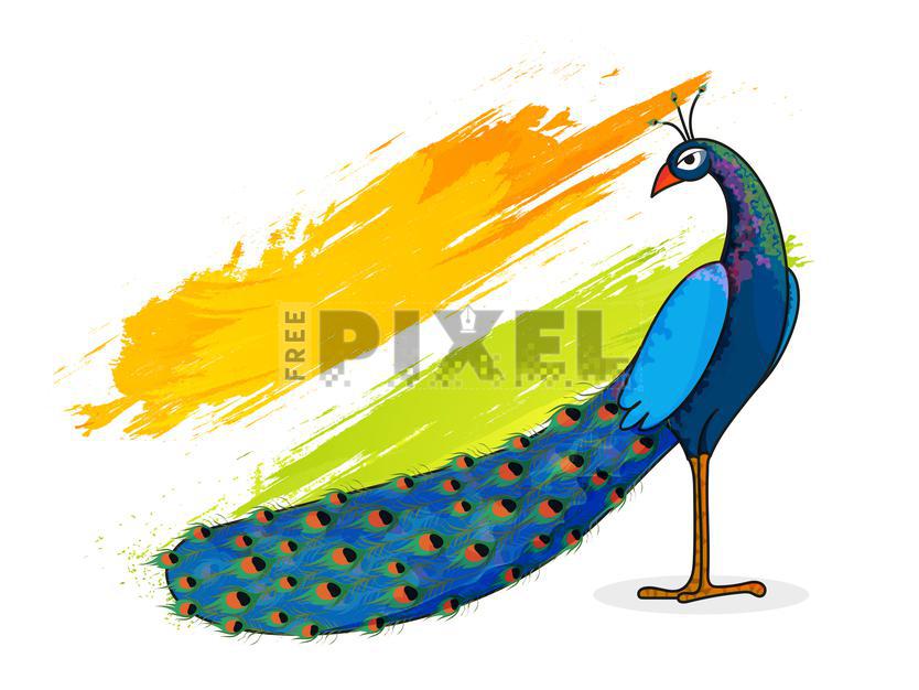 Free Vectors - Indian National Bird Peacock On Flag Colors Brush Stroke ...