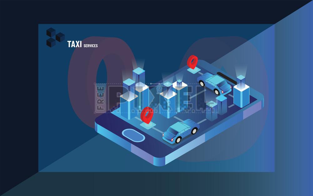 Free Vectors - Isometric Illustration Of Cab Location Tracking Through ...