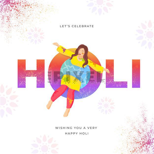 Free Vectors - Let's Celebrate Holi Text With Young Girl Falling In A ...