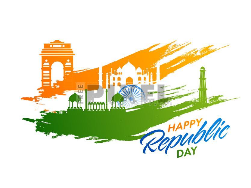 Free Vectors - Saffron And Green Brush Stroke Effect Famous Monuments ...