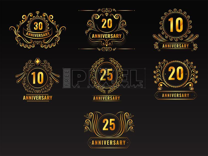 Free Vectors - Set Of Golden Year Anniversary Emblem Logo On Black ...