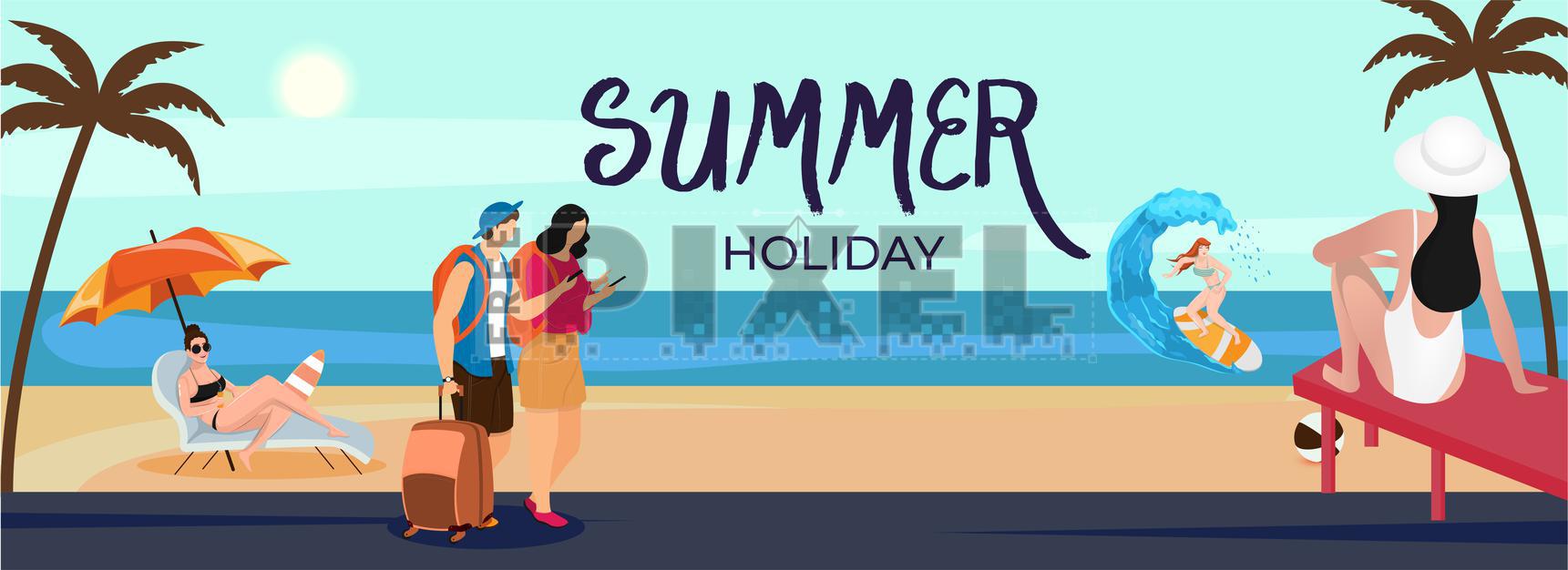 Free Vectors - Summer Holiday Header Or Banner Design With Tourist In ...