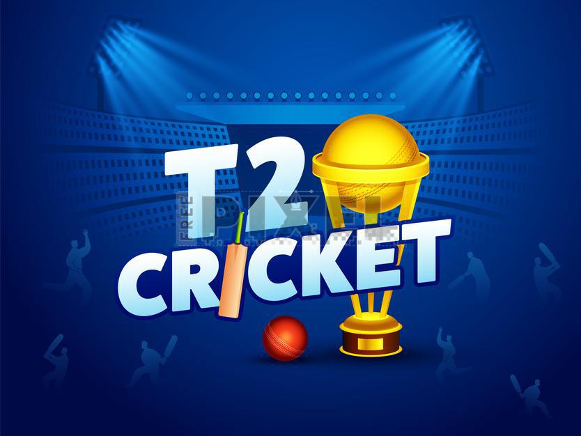 Free Vectors - T20 Cricket Text With Bat, Ball, Golden Trophy Cup And ...