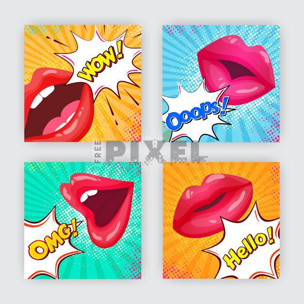 Free Vectors - Woman Lips Expressing Different Emotions Such As Wow ...