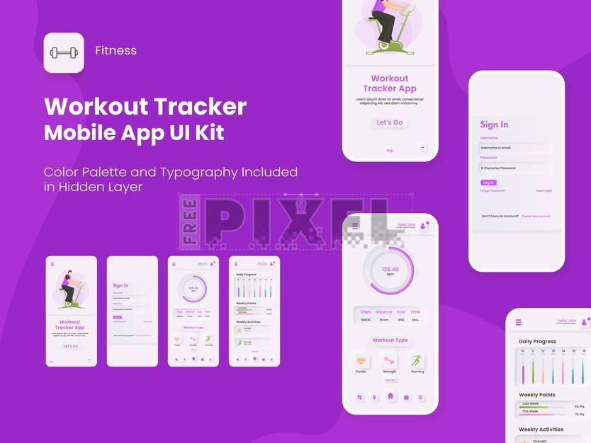 Free Vectors - Workout Tracker Mobile App UI Kit Including As Sign In ...