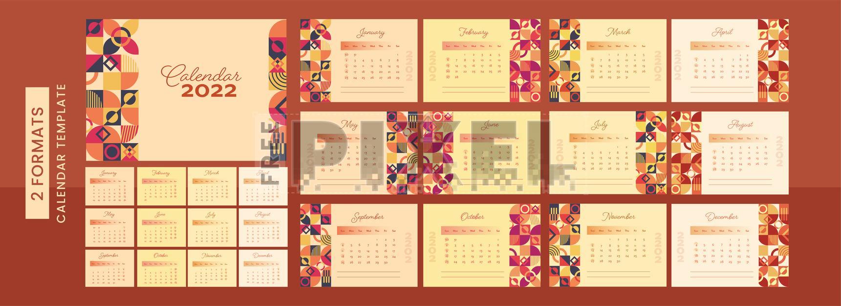 Free Vectors - 2022 Yearly Calendar Template Layout With Geometric ...