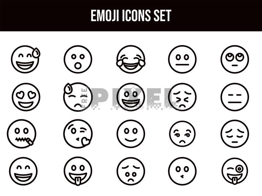 Free Vectors - Black Line Art Illustration Of Different Emoji Face Icon ...