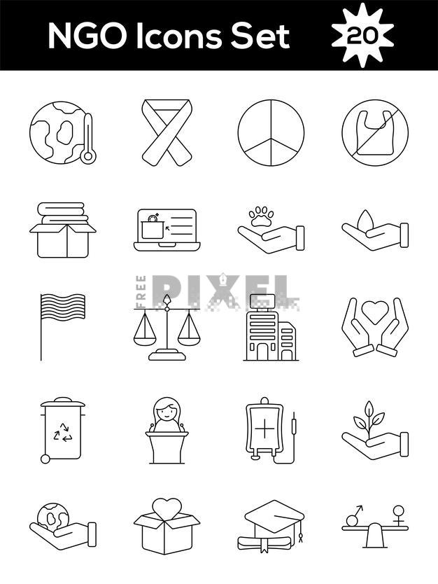 Free Vectors - Black Line Art Set Of NGO Icon In Flat Style ...