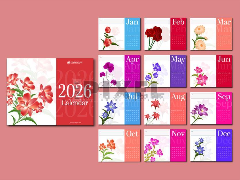 Free Vectors - Colorful 2026 Yearly Calendar Template Set With ...