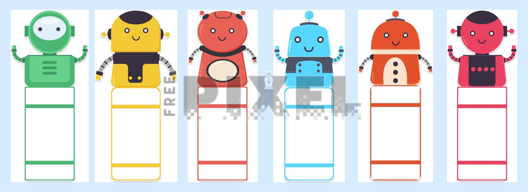 Free Vectors - Colorful Robotic Printable Bookmarks. | FreePixel.com