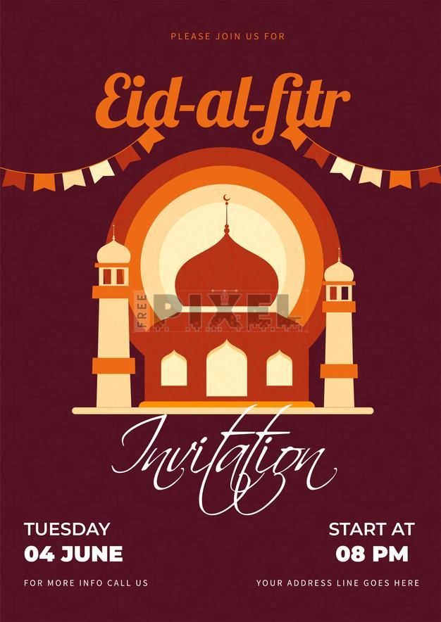Free Vectors - Eid-Al-Fitr Invitation Card Design With Mosque ...