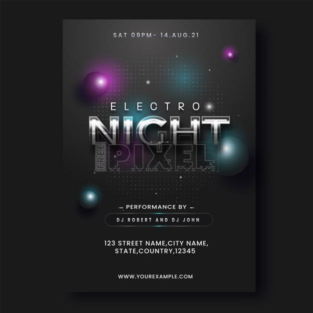 Free Vectors - Electro Night Party Flyer Or Invitation Card With Event ...