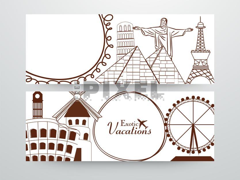 Free Vectors - Exotic Vacation Website Headers With Line Art ...