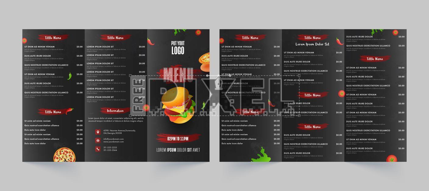 Free Vectors - Front And Back View Of Fast Food Menu Card For ...