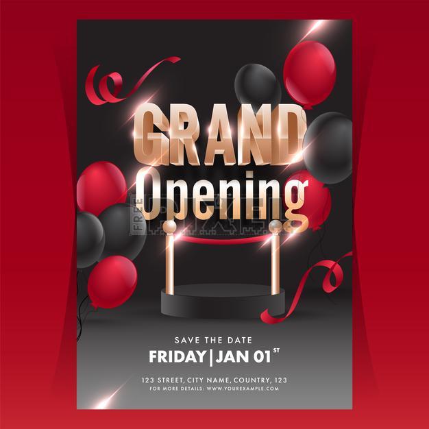 Free Vectors - Grand Opening Party Invitation Or Flyer Design Decorated ...