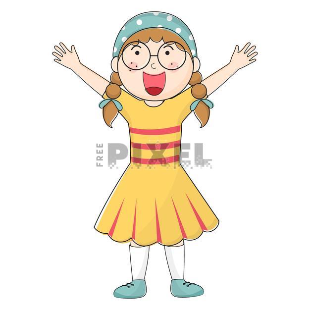 Free Vectors - Happy Little Girl Raised Hands Up In Standing Pose ...