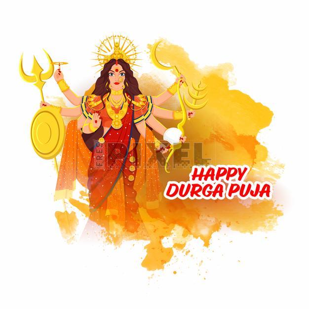 Free Vectors - Hindu Mythology Goddess Durga Maa With Yellow Watercolor ...