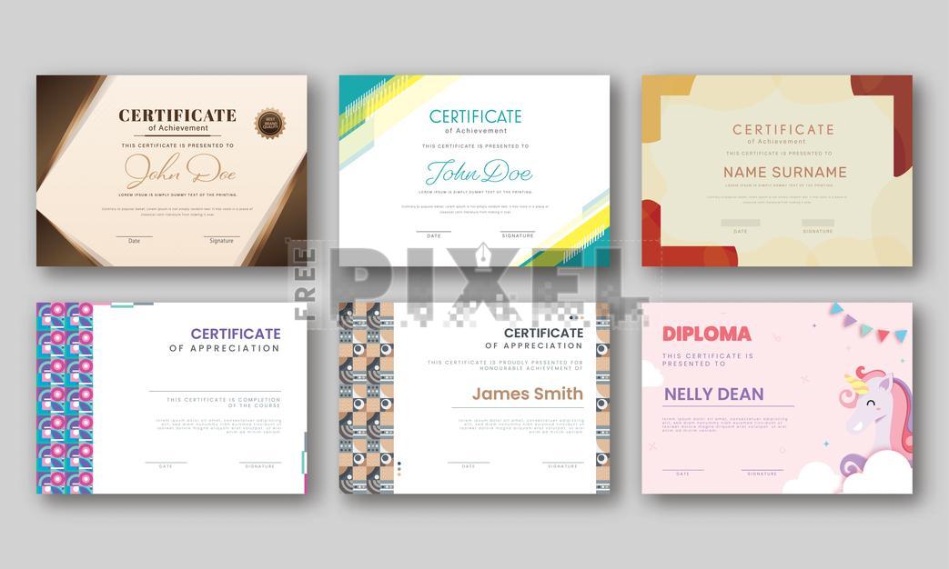 Free Vectors - Horizontal Certificate Template Layout In Six Options ...