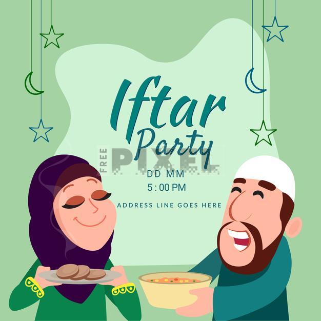 Free Vectors - Iftar Party Invitation Card Design With Cartoon ...
