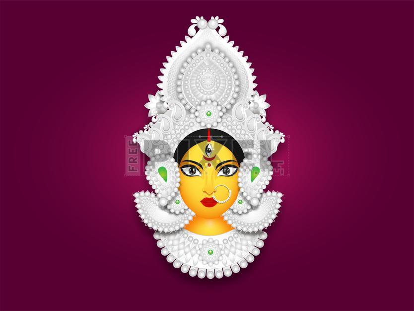 Free Vectors - Illustration Of Goddess Durga Maa Face On Purple ...