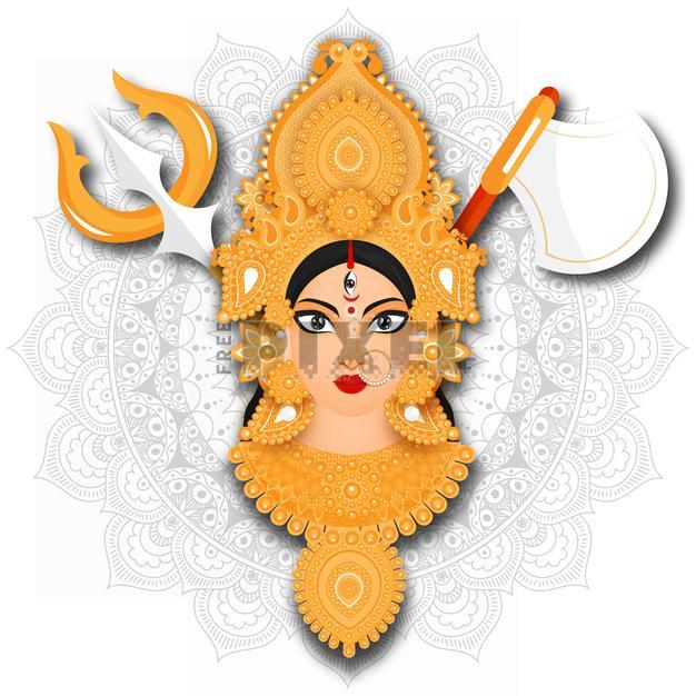 Free Vectors - Illustration Of Goddess Durga Maa Face With Weapon On ...