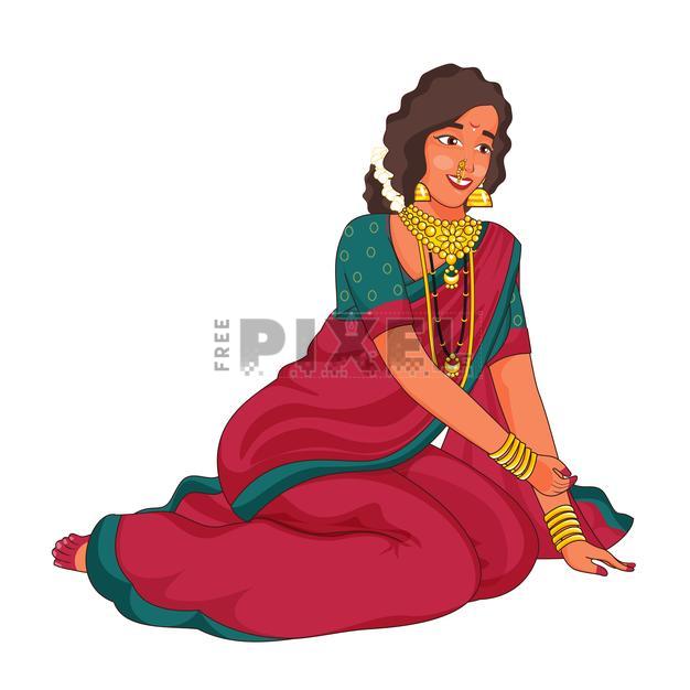 Free Vectors - Marathi Woman Wearing Traditional Dress In Sitting Pose ...
