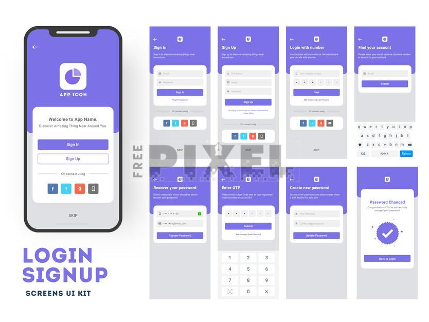 Free Vectors - Mobile App UI Or UX Design With Different Login Screens ...